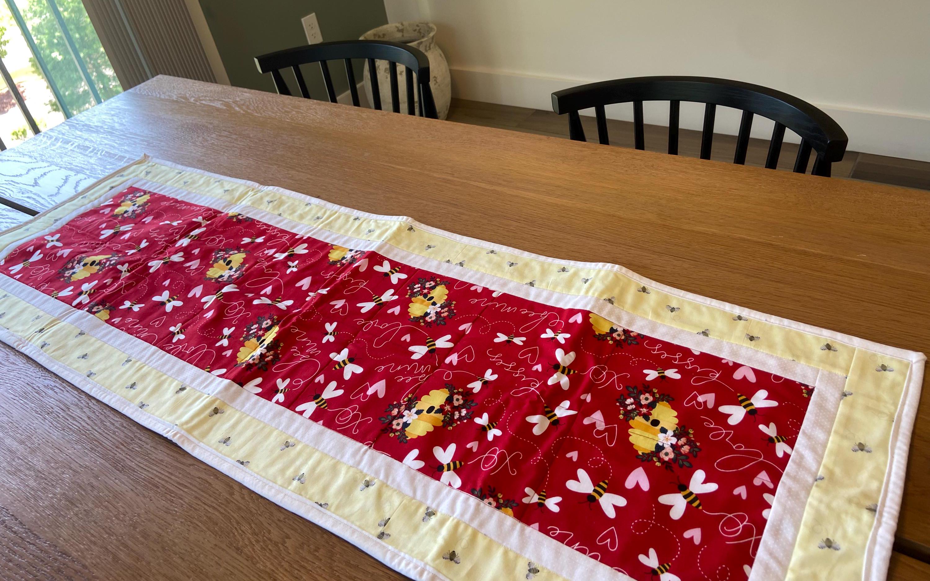 Quilted Table Runner: Sky Clouds & Honey Bee Reversible Design Handmade ...