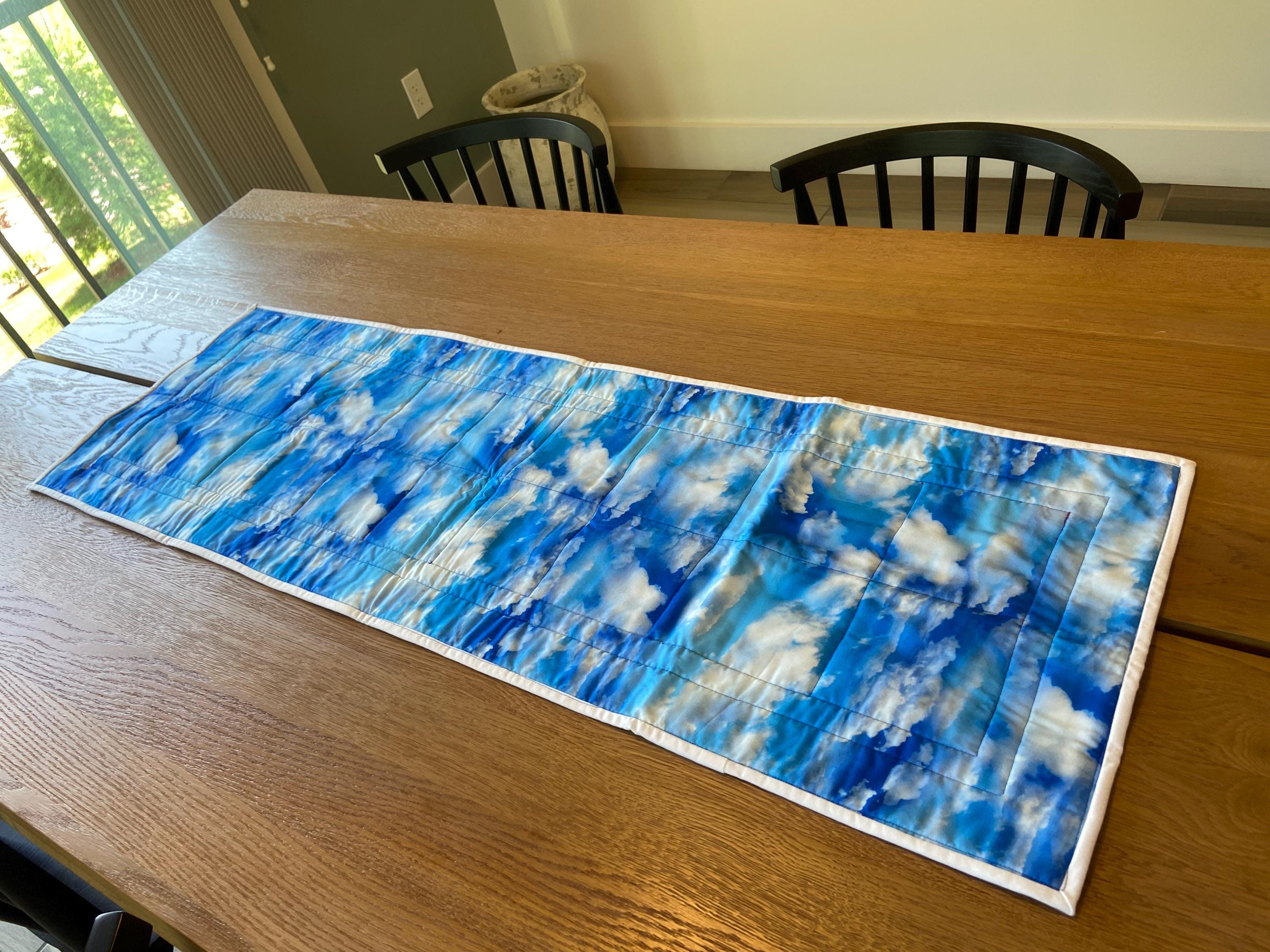 Quilted Table Runner: Sky Clouds & Honey Bee Reversible Design Handmade ...