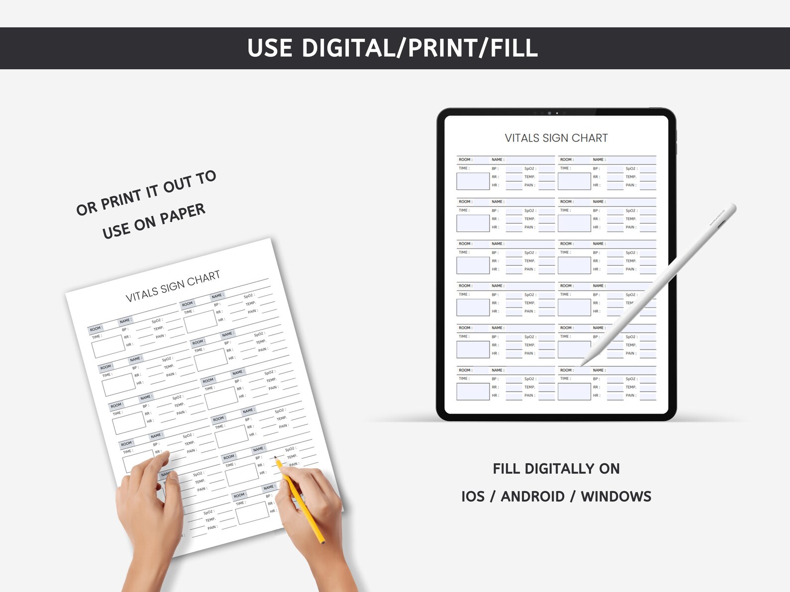 Vital Signs Chart Template, Editable Vitals Log, Printable Fillable ...