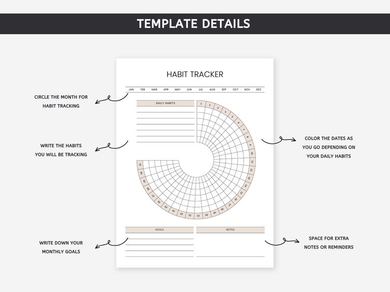 Monthly Habit Tracker Template, Printable Productivity Planning, Daily ...