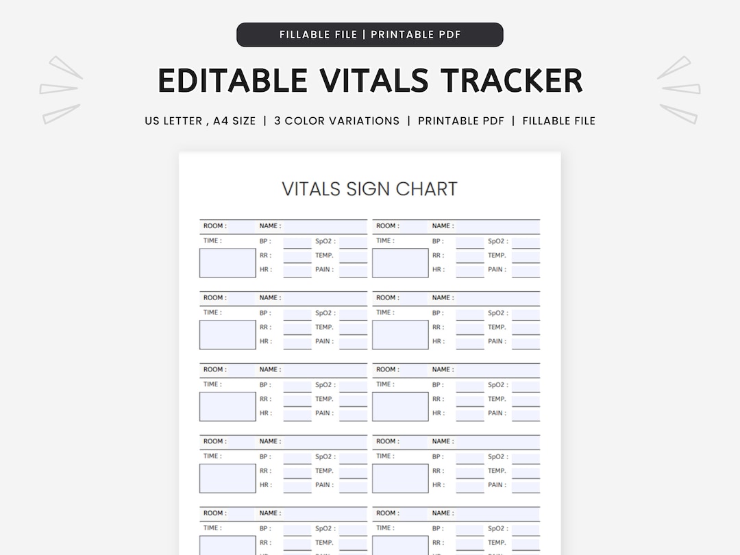 Vital Signs Chart Template, Editable Vitals Log, Printable Fillable ...