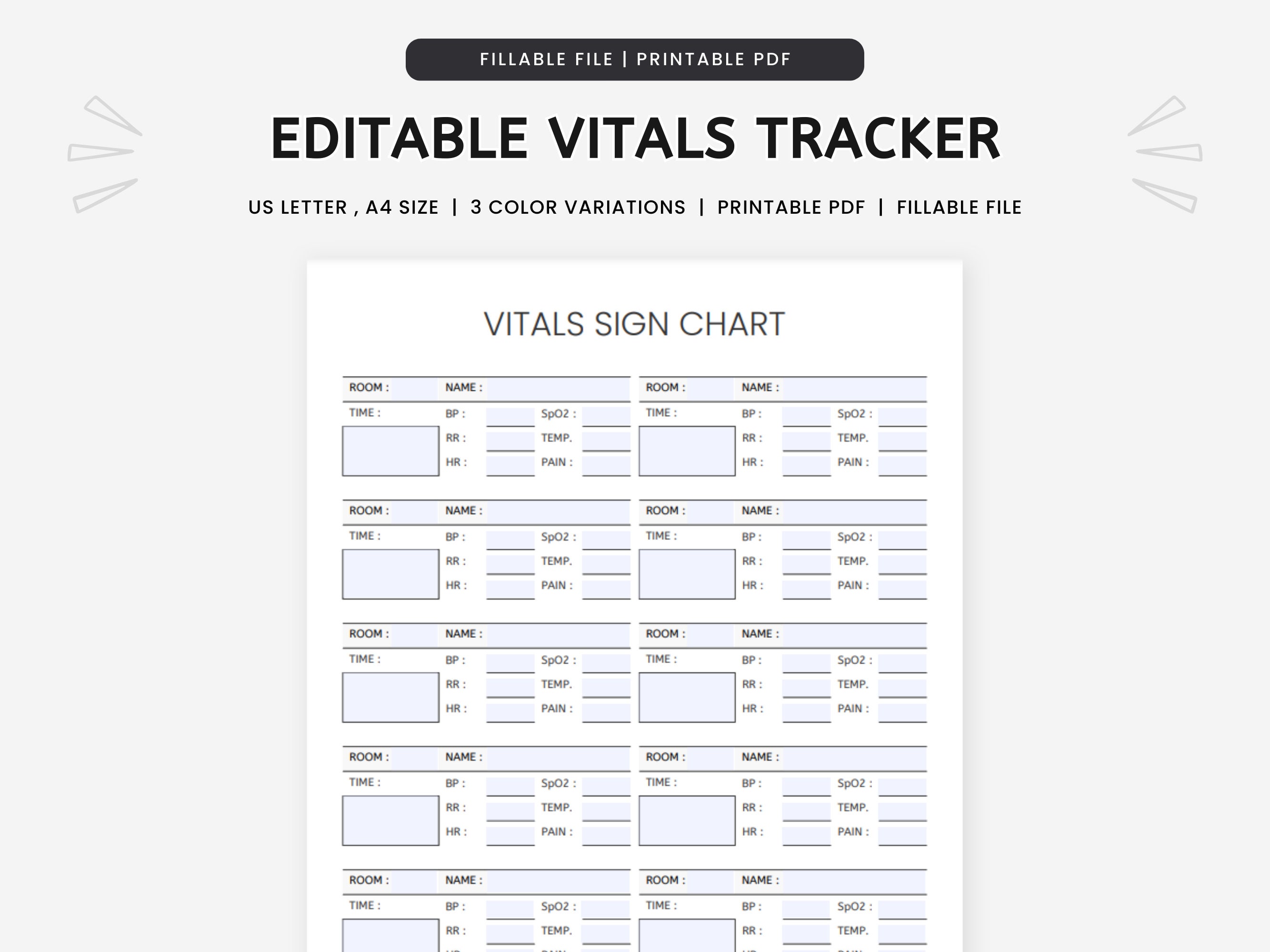 Vital Signs Chart Template, Editable Vitals Log, Printable Fillable ...
