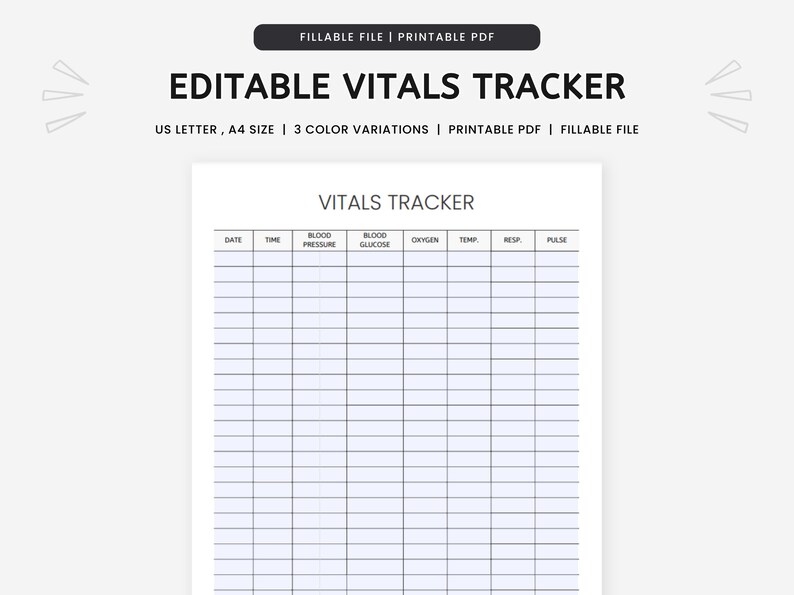 Vital Signs Tracking Sheet, Printable & Fillable Vital Tracker Template ...