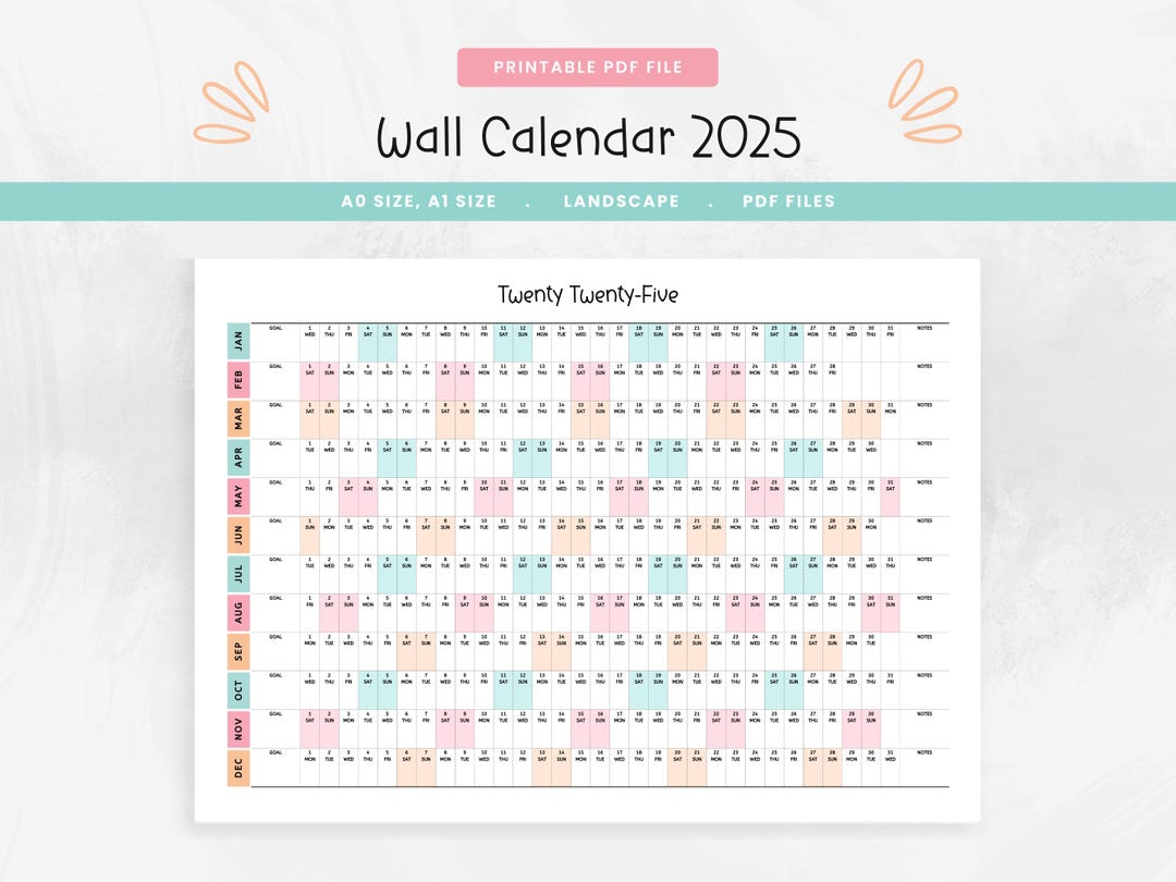 Wall Calendar 2025, Printable Full Yearly Planner, Digital Annual ...