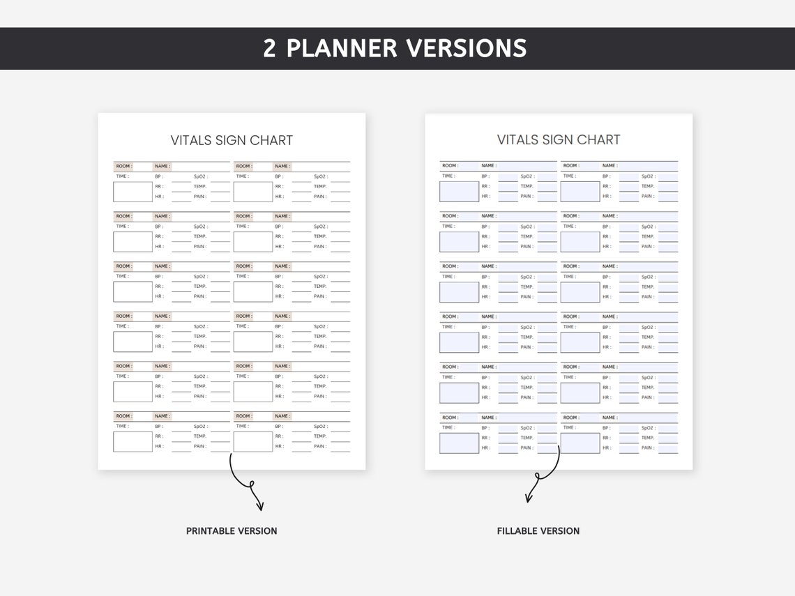 Vital Signs Chart Template, Editable Vitals Log, Printable Fillable ...