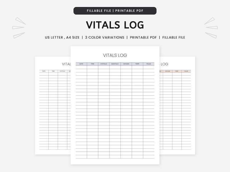 Vitals Log Sheet, Printable & Fillable Vital Sign Chart Template, Daily ... Vitals Log Sheet, Printable & Fillable Vital Sign Chart Template, Daily ...