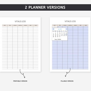 Vitals Log Sheet, Printable & Fillable Vital Sign Chart Template, Daily ...