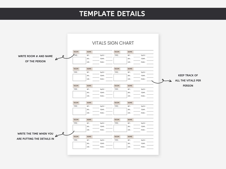 Vital Signs Chart Template, Editable Vitals Log, Printable Fillable ...