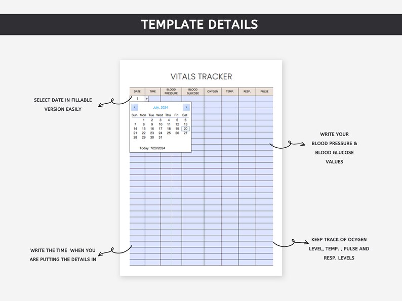 Vital Signs Tracking Sheet, Printable & Fillable Vital Tracker Template ...