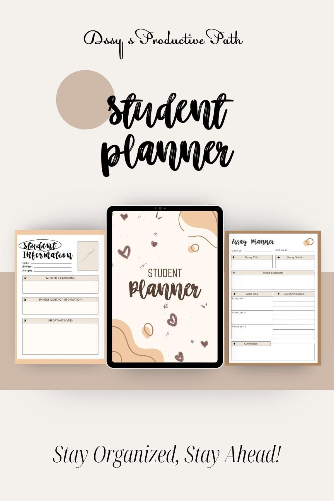 Student Planner Printable Academic Planner Digital Study Organizer ...