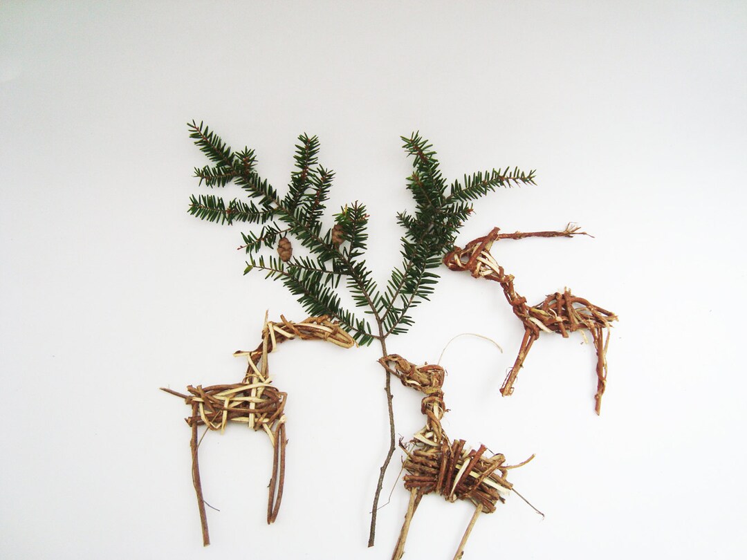 Primitive Twig Deer Figures: Rustic Christmas Ornament Set - Etsy