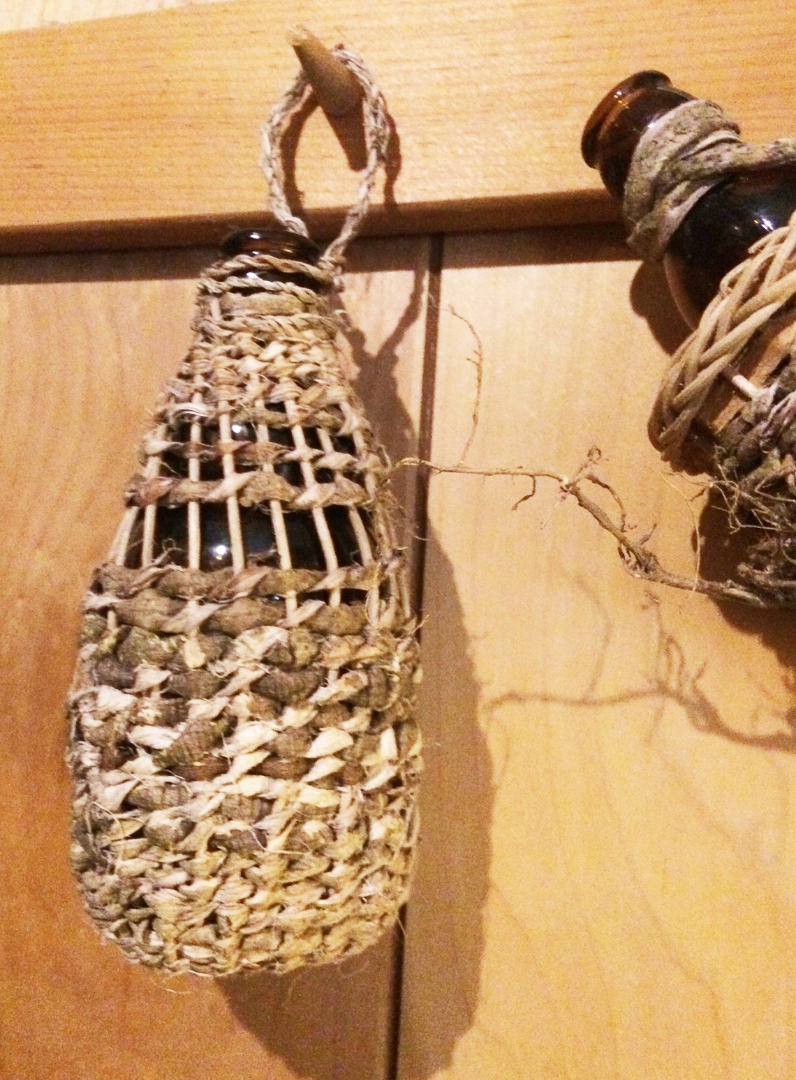 Woven Bottle Reed Covered Bottle Cushioned Liquor Container | Etsy