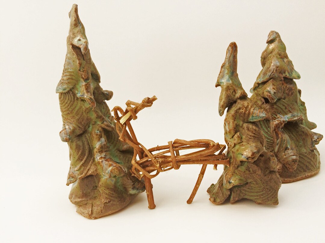 Set of 3 Primitive Twig Figures, Hunting Magic, Prehistoric Woven Deer ...