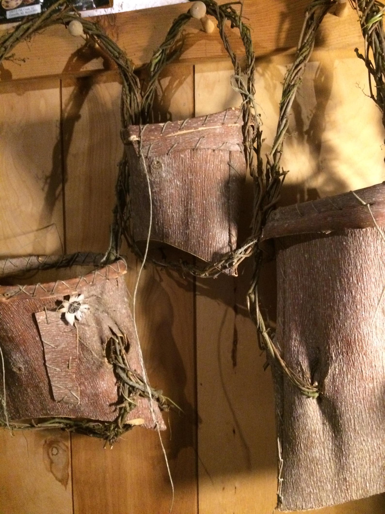 Large Bark Basket With Twisted Vine Handle and Natural Beads - Etsy