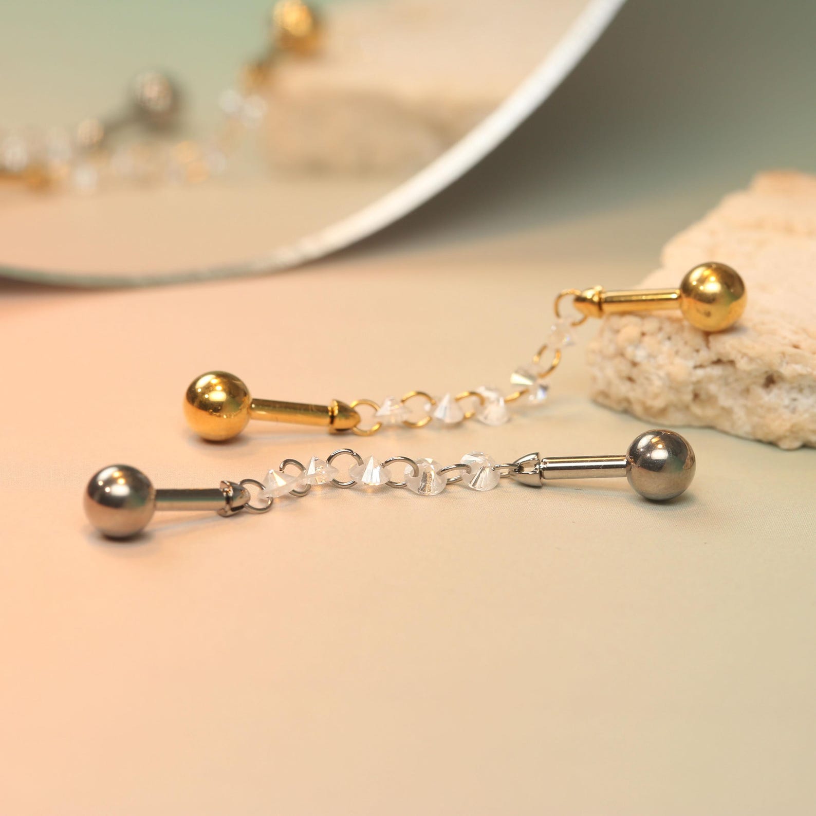 Fine Industrial Shiny CZ Chain/industrial Barbell for Piercing, Spiral ...