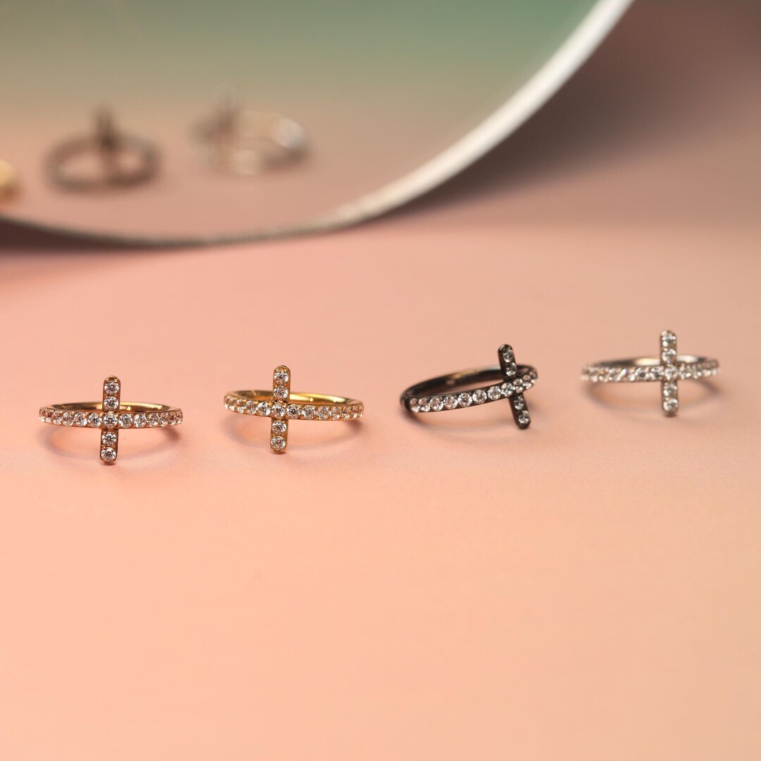 CZ Cross Nose Ring CZ Nose Ring Nose Ring Piercing Jewelry 16G Surgical ...