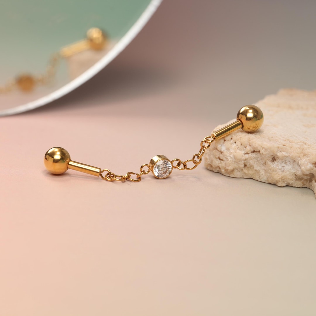 Unique Beautiful Industrial Shiny CZ Chain/industrial Barbell for ...