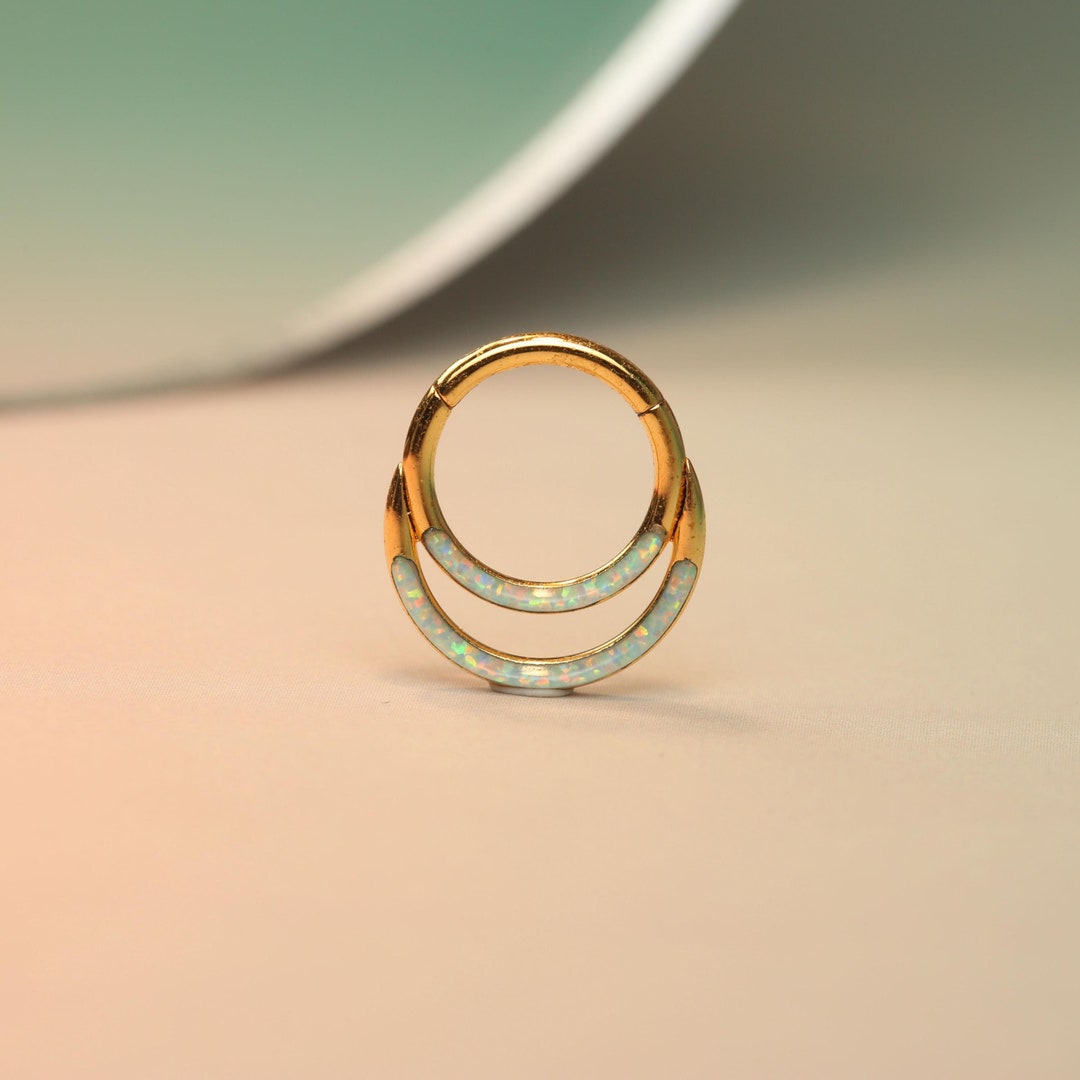 Double Nasal Septum Ring White Opal Septum Ring, Hinged Septum Ring ...