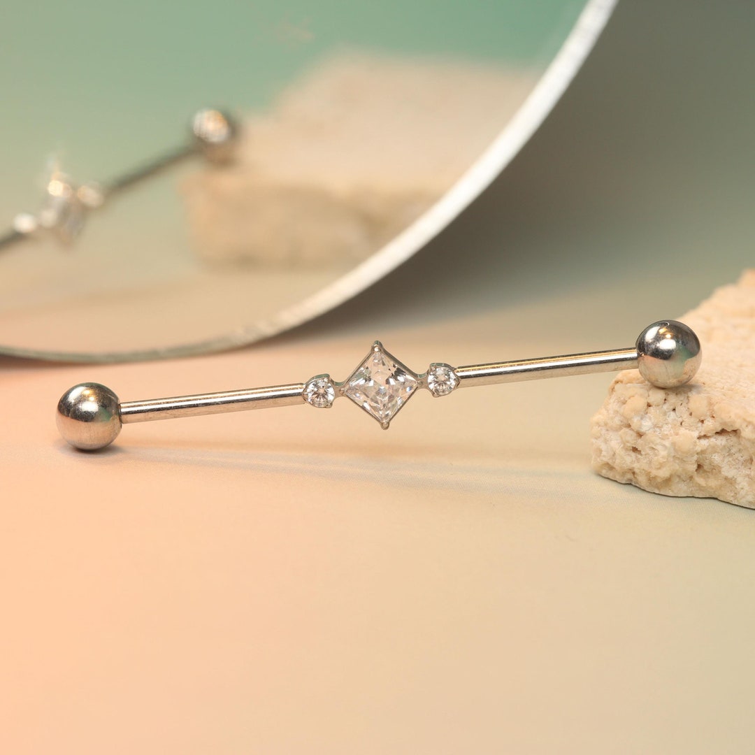 Titanium Female Threaded Industrial CZ Piercing Barbell 14G Cute CZ ...