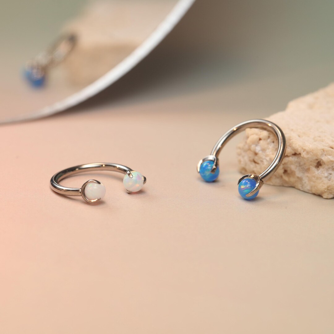 Cute Blue/white Opal Septum Ring Piercing Jewelry Horseshoe Nose Ring ...