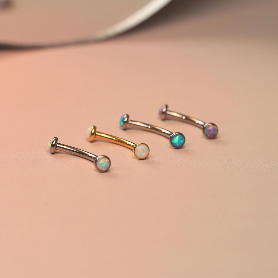 Small Cute Round Blue/white/purple Opal Silver/gold Eyebrow Ring Curved ...