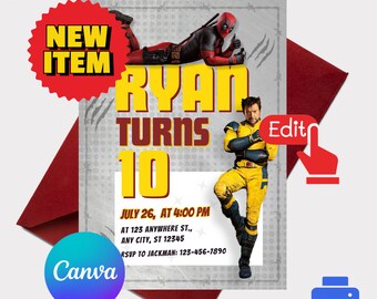 Deadpool and Wolverine Birthday Invitation Editable Digital Download ...
