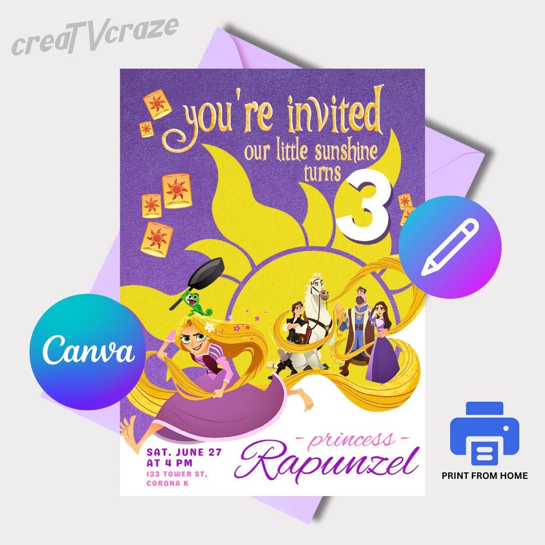 Tangled Party Invitation canva Template - Etsy
