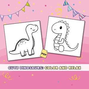 20 Printable Cute Dinosaurs Colouring Pages for Kids and Adults: Bold ...