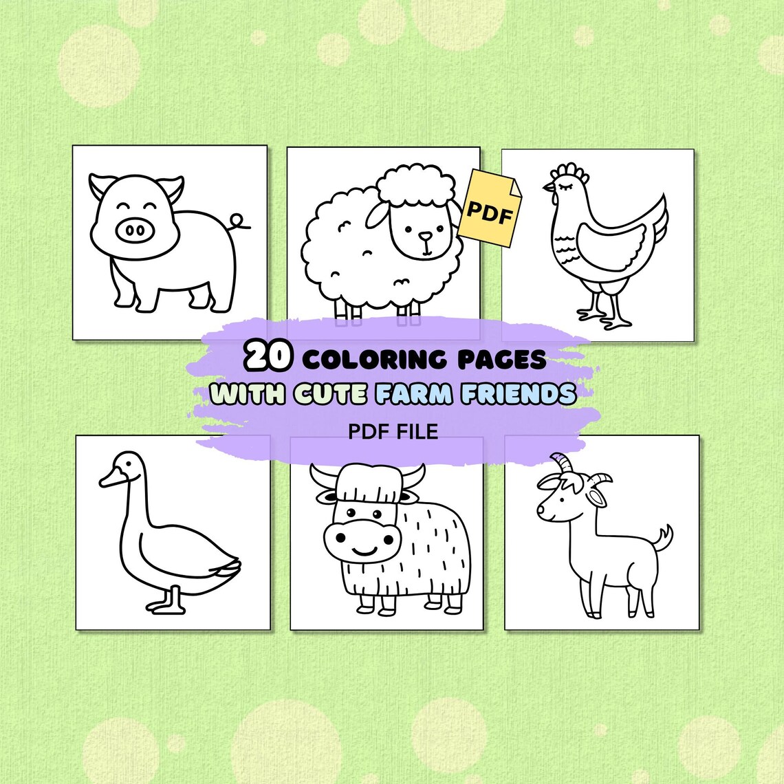 20 Printable Cute Farm Animals Coloring Pages for Kids and Adults: Bold ...