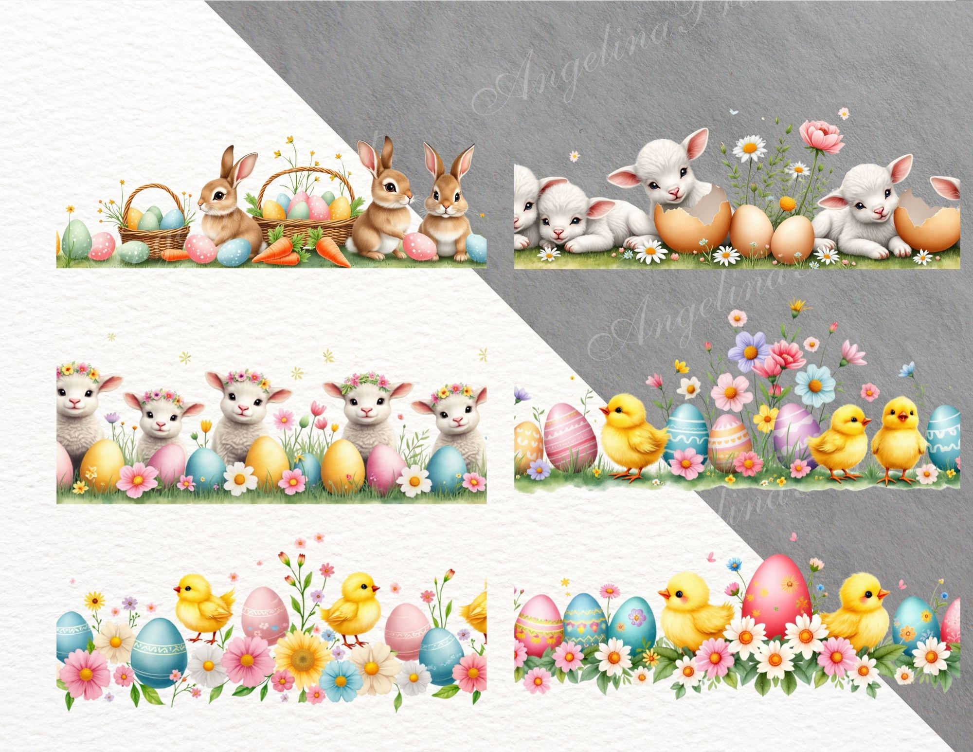 18 Easter Seamless Borders Clipart | Bunny Lamb Chick Continuous Border ...