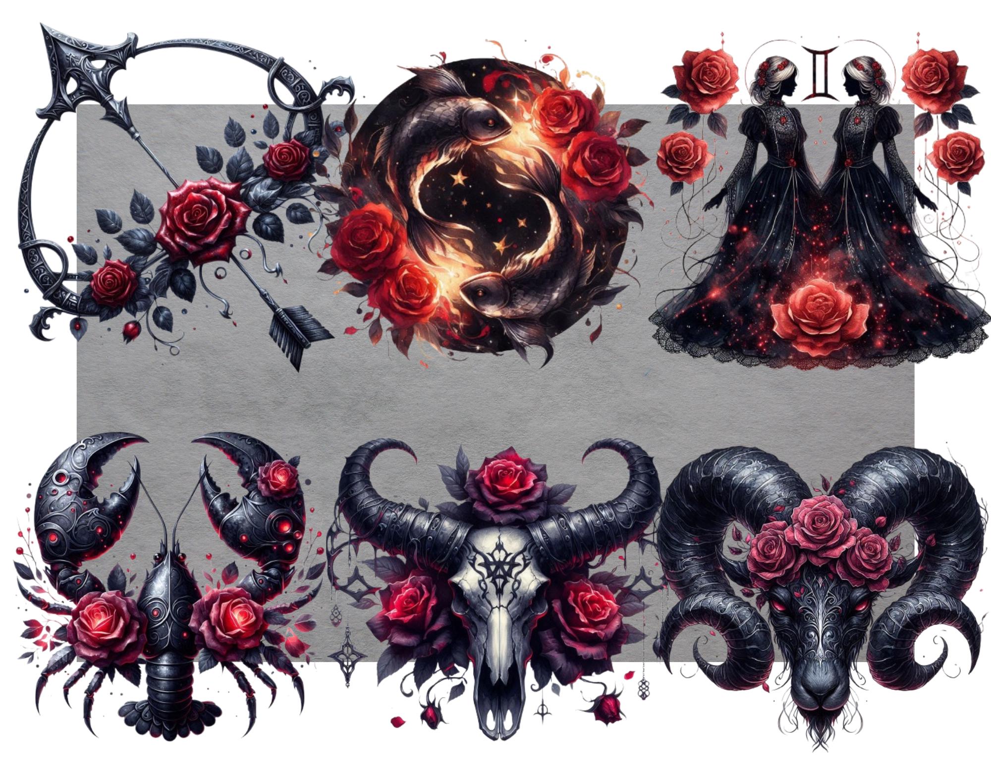 12 Gothic Zodiac Signs – Watercolor Clipart, Horoscope,zodiac, Zodiac ...