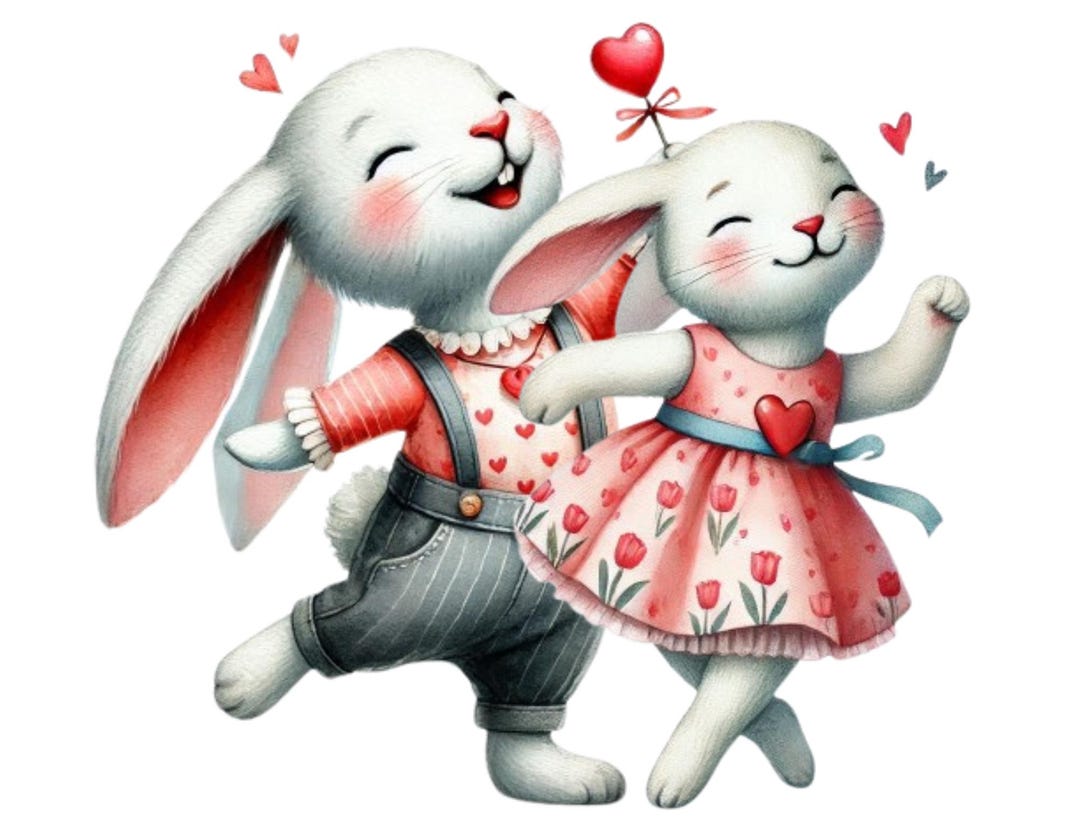 19 Cute Watercolor Bunny Clipart for Valentine's Day, Love Bunnies, PNG ...