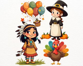 25 Cute Thanksgiving Clipart | Pilgrims, Native Americans, Turkey ...