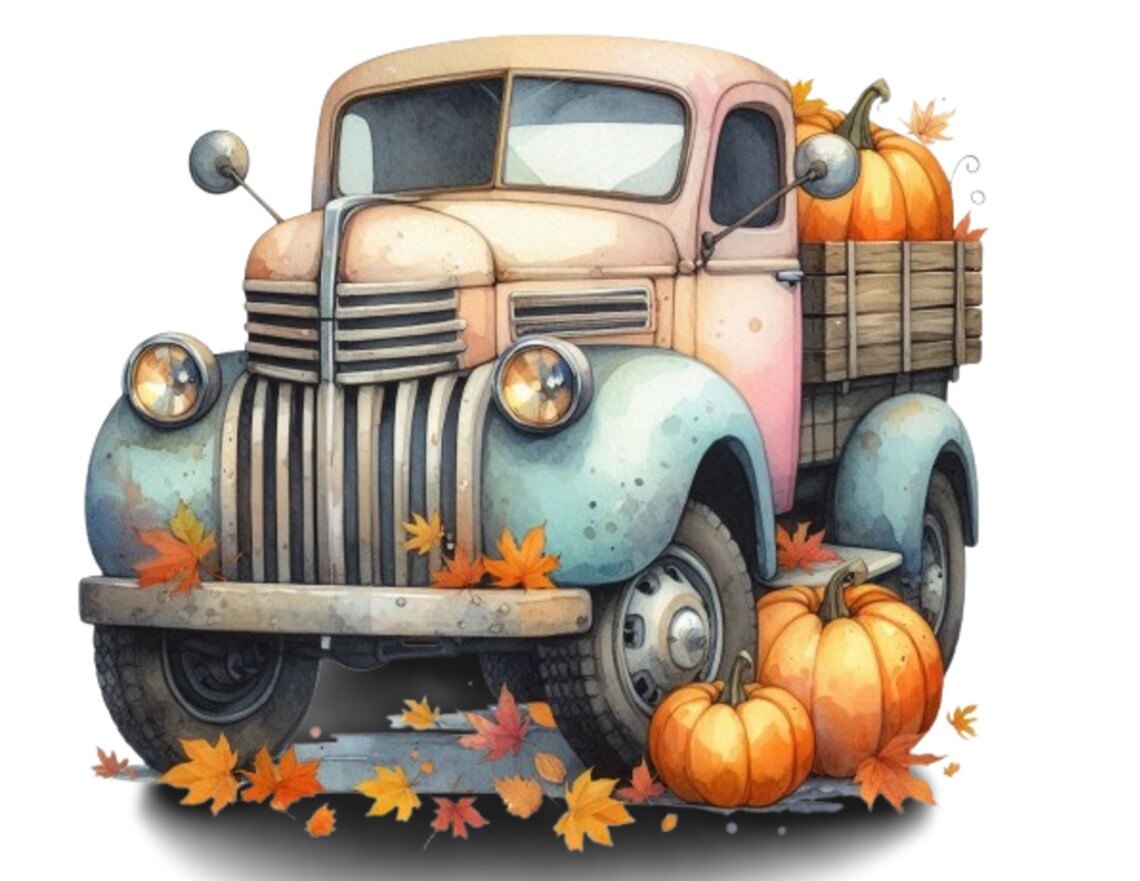 12 Vintage Pumpkin Truck Clipart - PNG for Printing, Scrapbooking, and ...