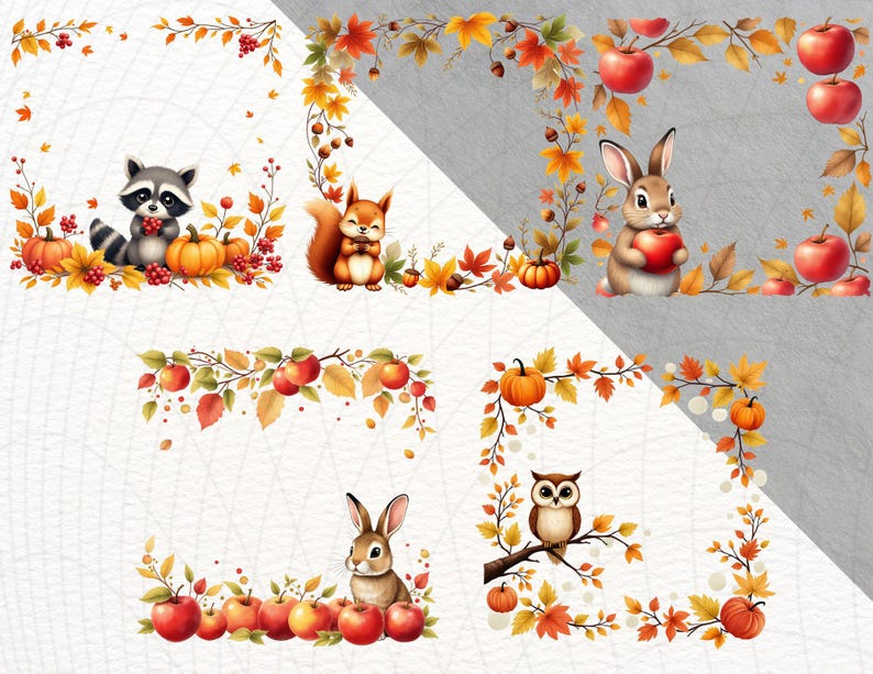 20 Autumn Animal Frames Clipart | Kids Printable Frames | Bunny, Bear ...