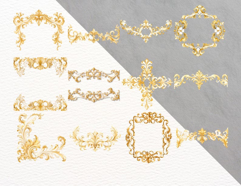 53 Gold Baroque Frames and Elements PNG | Vintage Ornate Borders ...