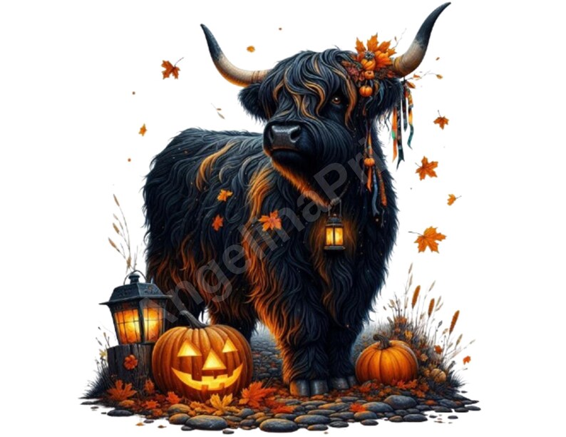 12 Highland Cow Halloween Clipart,watercolor Clipart,png,transparent ...