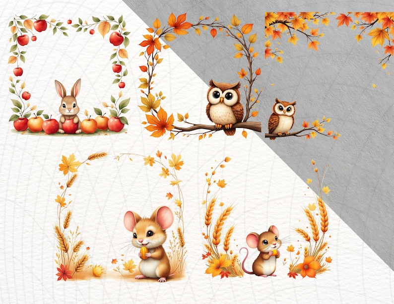 20 Autumn Animal Frames Clipart | Kids Printable Frames | Bunny, Bear ...