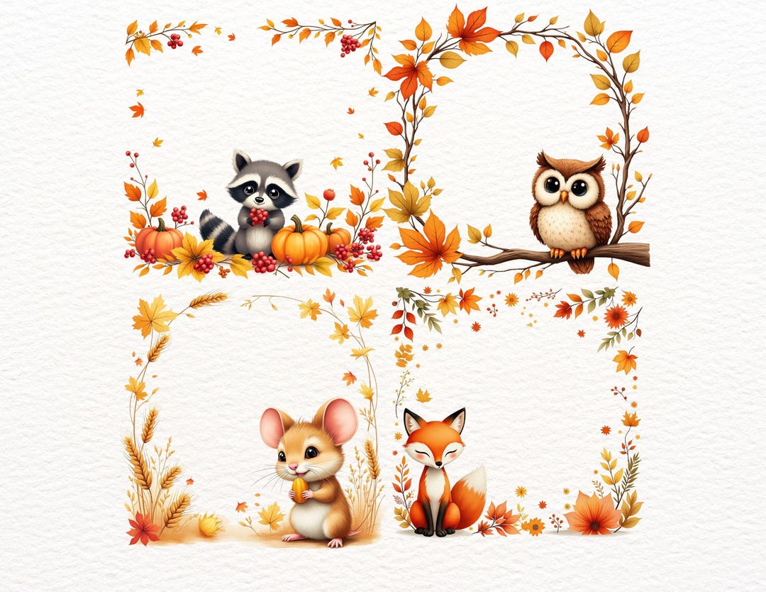 20 Autumn Animal Frames Clipart | Kids Printable Frames | Bunny, Bear ...