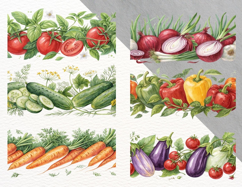 28 Seamless Vegetable Borders Clipart PNG – Horizontal & Vertical ...