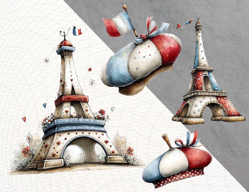 French Clipart Bundle, Paris Watercolor Illustration, Eiffel Tower ...