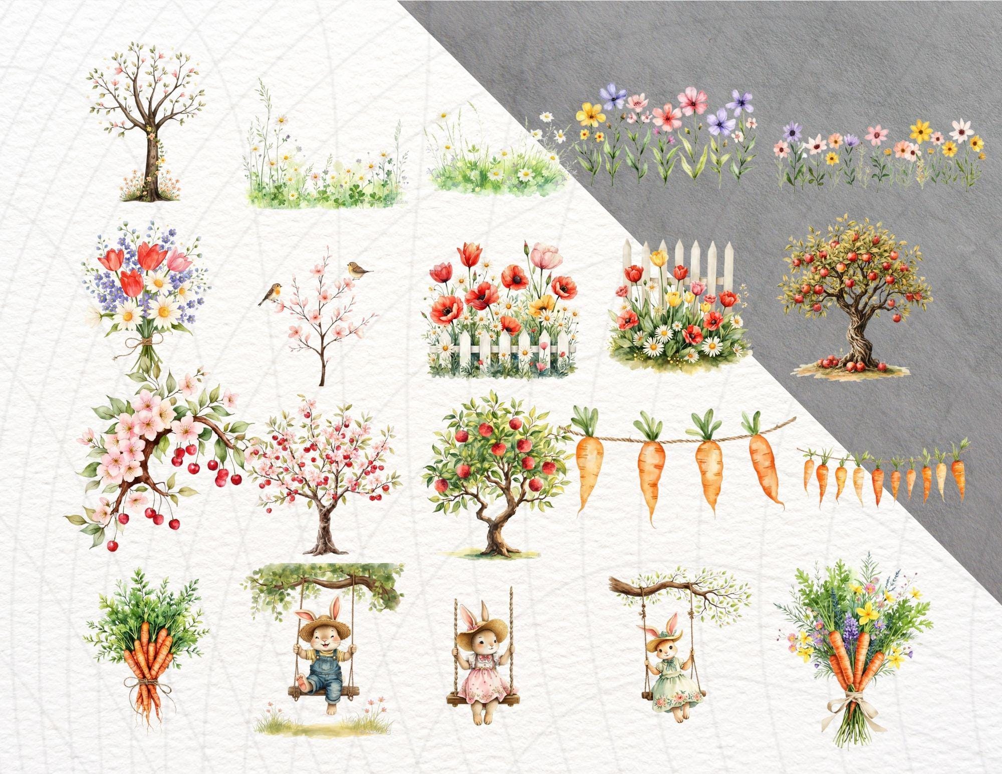 Watercolor Bunny Farm Clipart – 59 Cute Farmer Rabbit, Countryside Clip ...