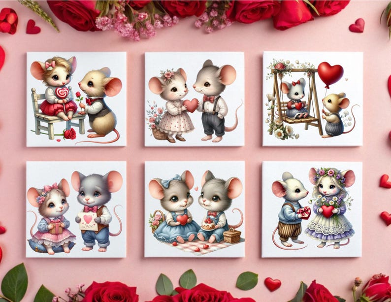 Watercolor Love Mice Clipart, Cute Valentine’s Day PNG, Romantic Mouse ...