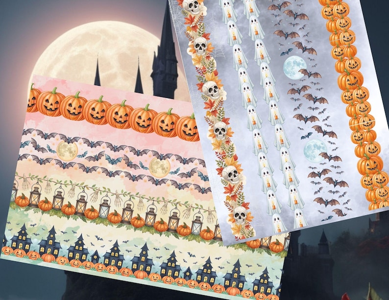 29 Cute Halloween Seamless Borders Clipart | Cartoon Castle, Black Cat ...