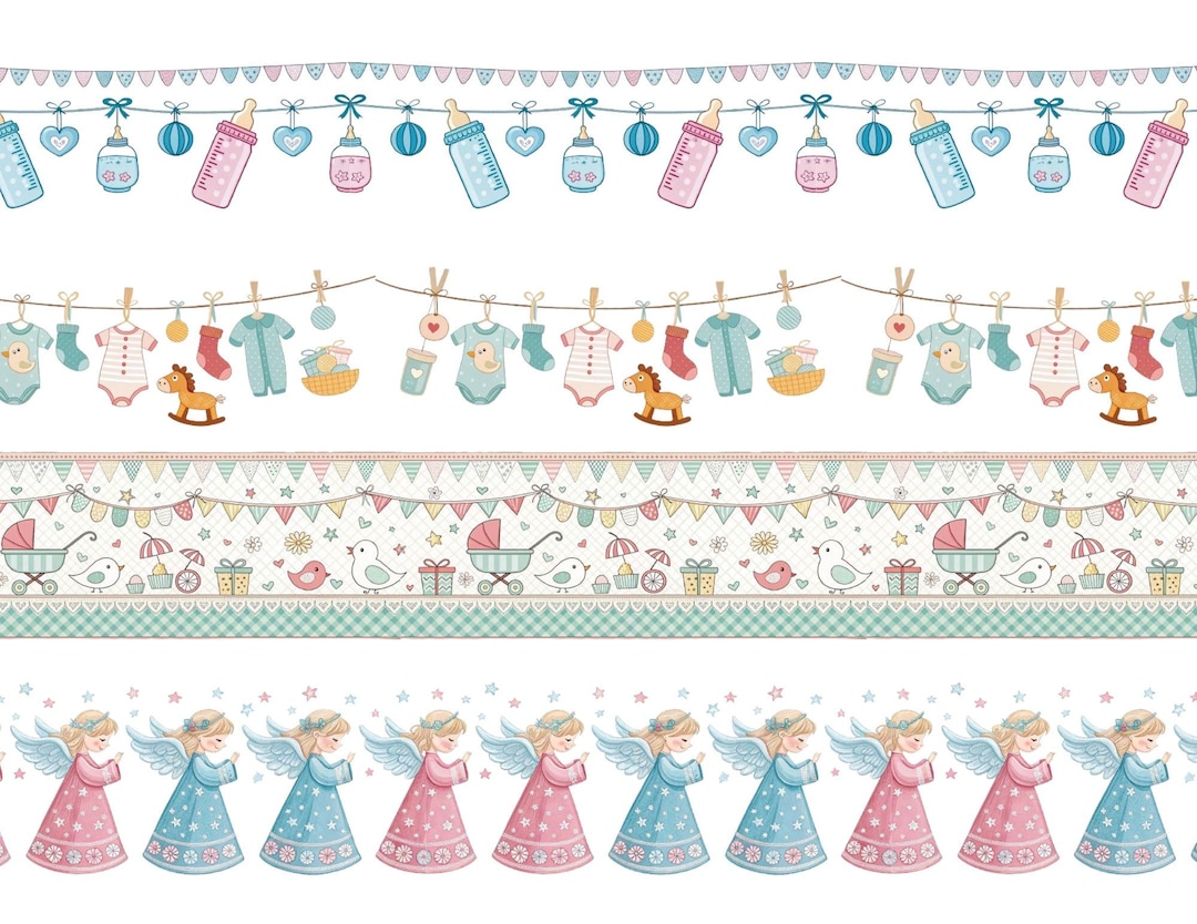 10 Seamless Baby Shower Borders, Newborn Birthday Seamless Border, Cute ...