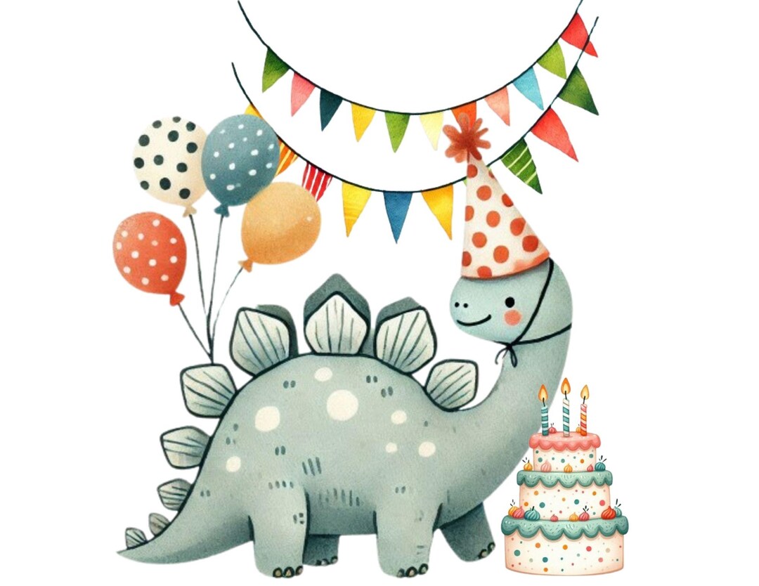 45 Cute Dinosaur Clipart - Kids' Birthday Watercolor Art - Instant ...