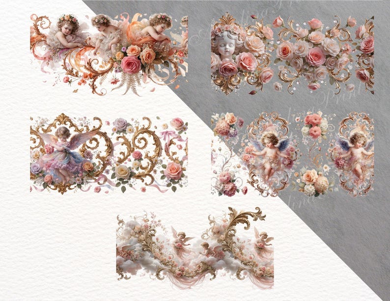 11 Rococo Cherub Seamless Borders PNG | Floral Cherub Clipart ...