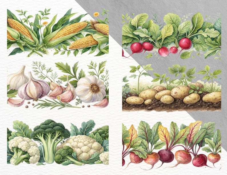 28 Seamless Vegetable Borders Clipart PNG – Horizontal & Vertical ...