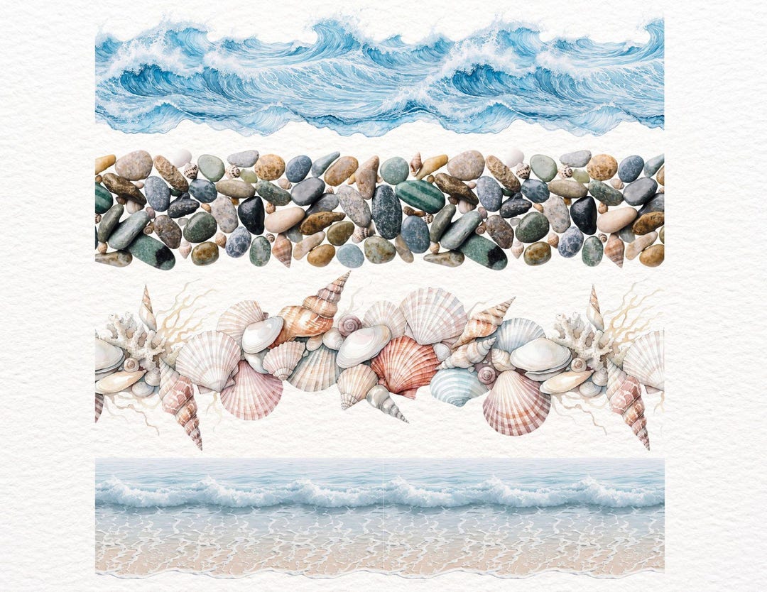 Seamless Ocean Borders Clipart | 17 Coastal Line With Sea Stones ...