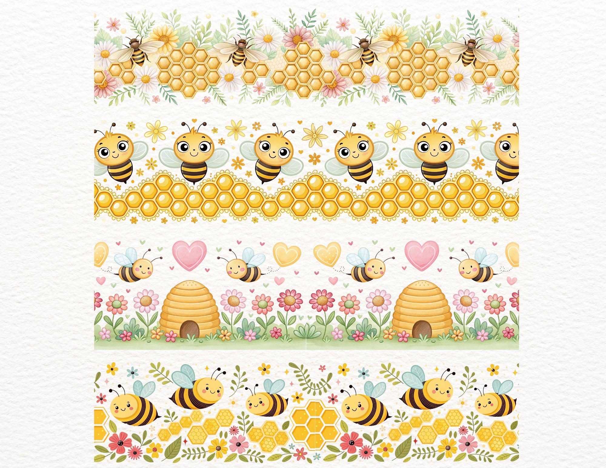 13 Honey Bee Seamless Borders | Beehive, Honeycomb & Flowers PNG ...